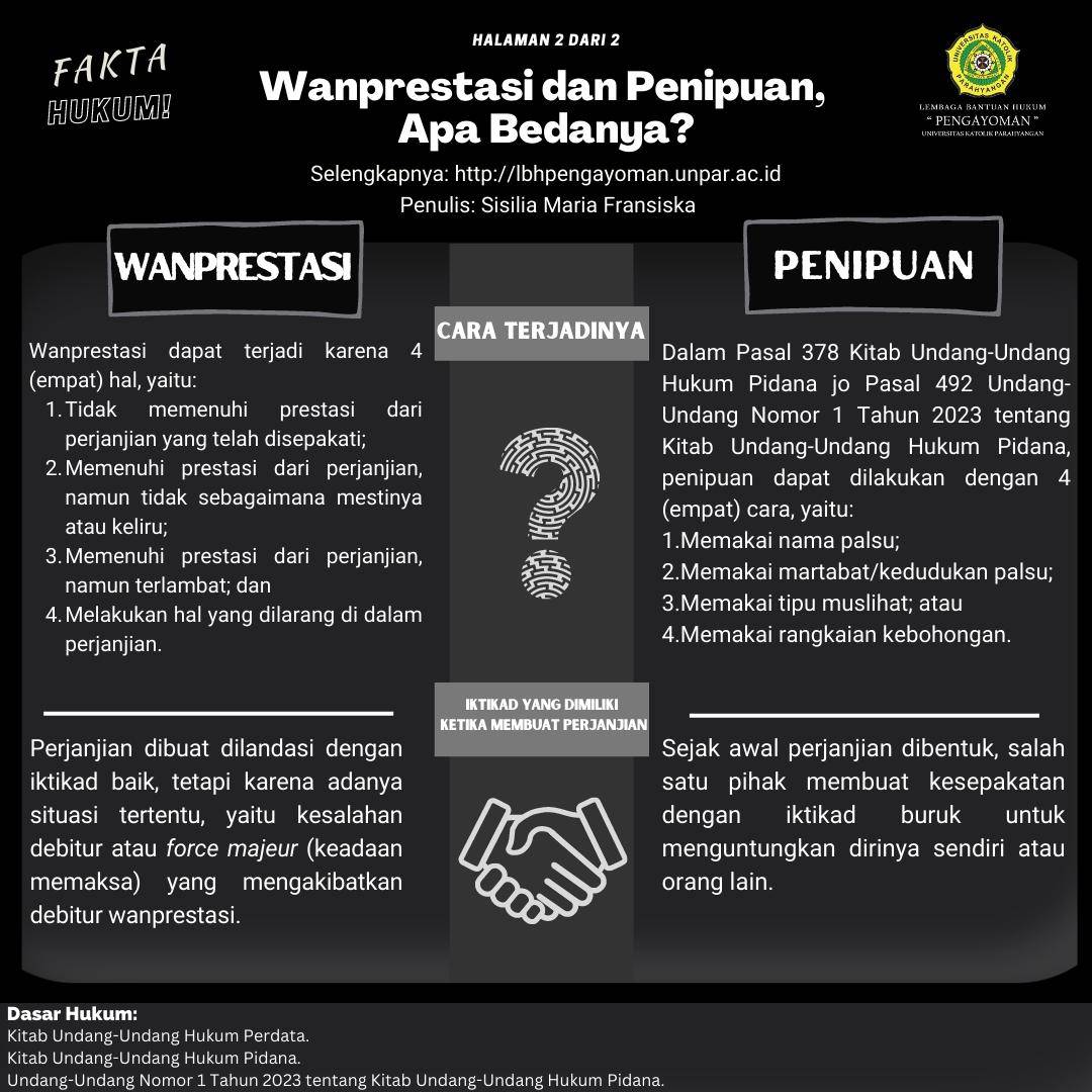 Wanprestasi dan Penipuan, Apa Bedanya? - LBH "Pengayoman" UNPAR