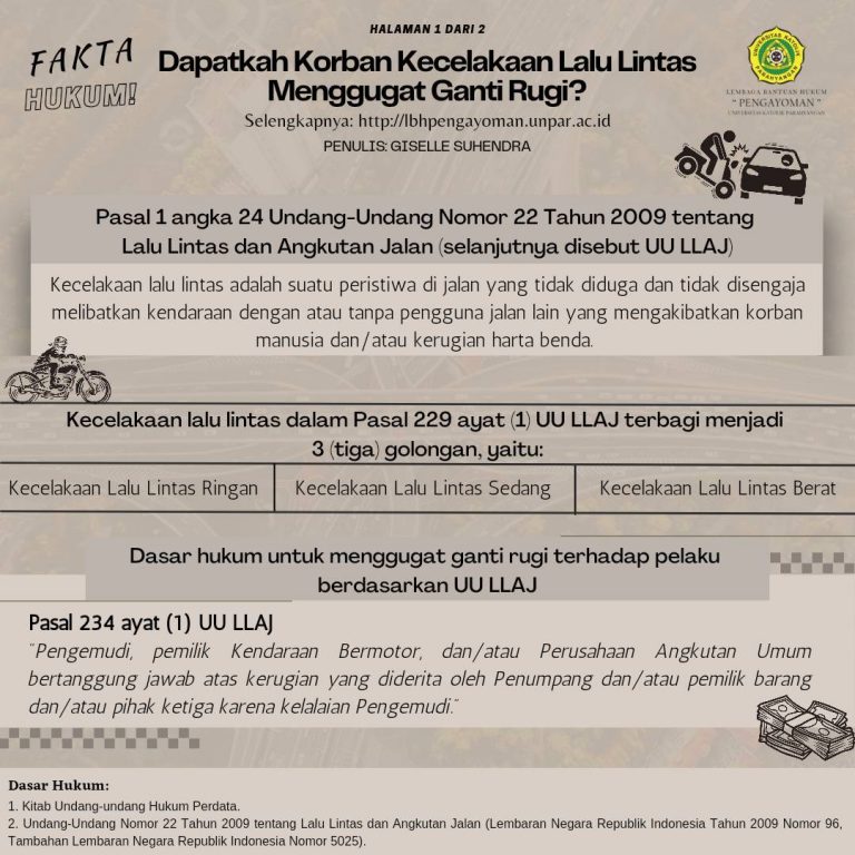 Dapatkah Korban Kecelakaan Lalu Lintas Menggugat Ganti Rugi? - LBH "Pengayoman" UNPAR