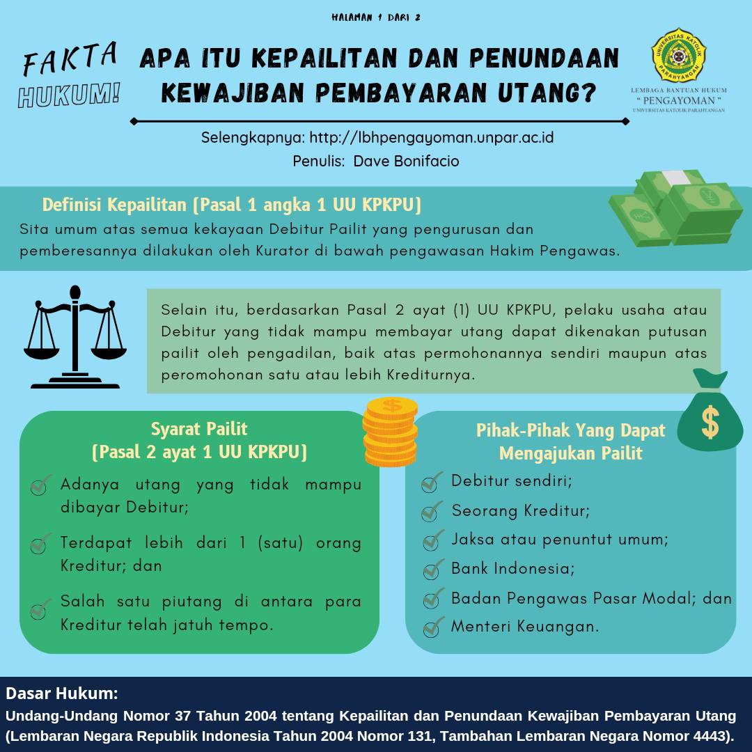 Apa itu Kepailitan dan Penundaan Kewajiban Pembayaran Utang? - LBH "Pengayoman" UNPAR