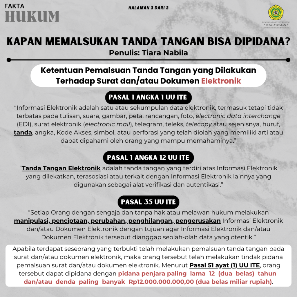 Kapan Memalsukan Tanda Tangan Bisa Dipidana? | LBH "Pengayoman"